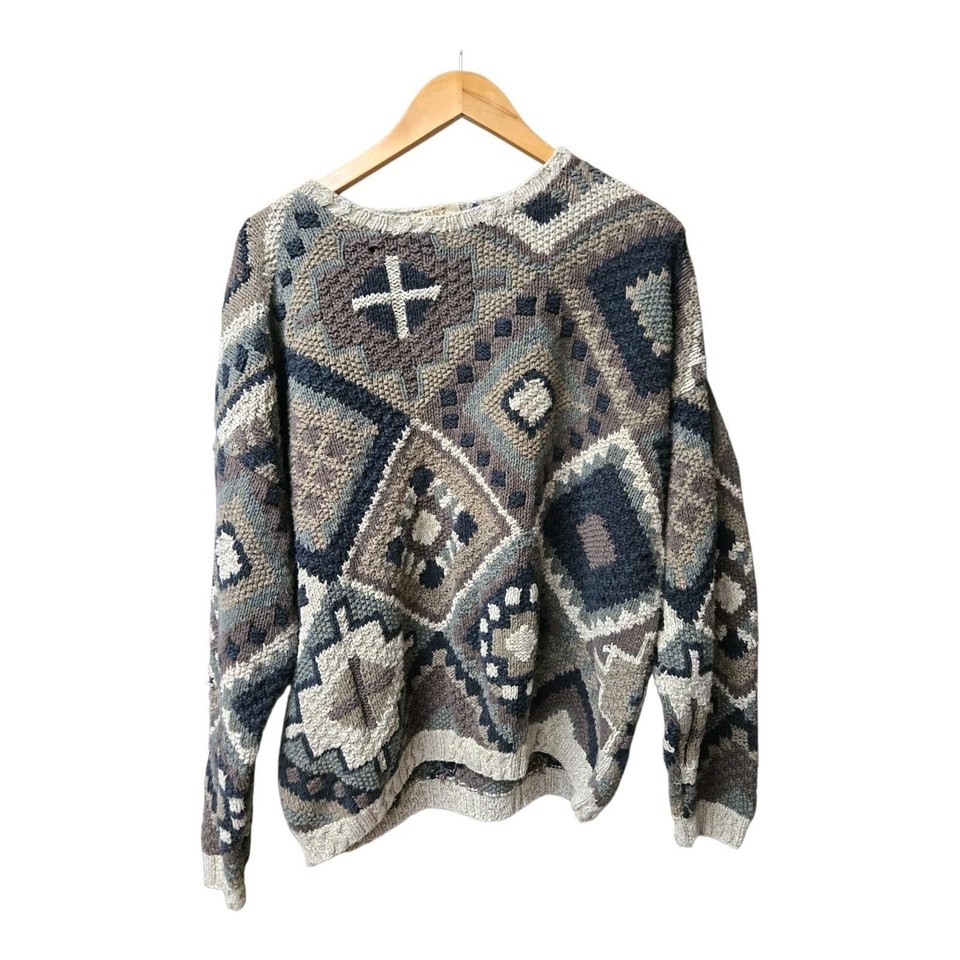 Vintage Sweater Hand Knitted Cosby Style Earth Tones 1887 Shops Size XL ...