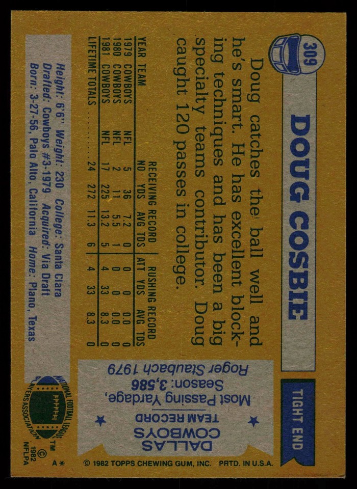 1982 Topps #309 Doug Cosbie | eBay