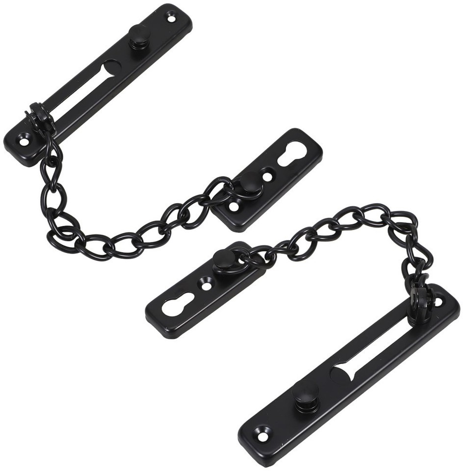2pcs Door Chain Lock - Black Stainless Steel Anti-Theft Chain Door Lock ...
