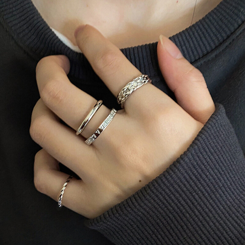3PCS Fashion Vintage Punk Adjustable Finger Rings Silver Color Opening Ring WIN | eBay
