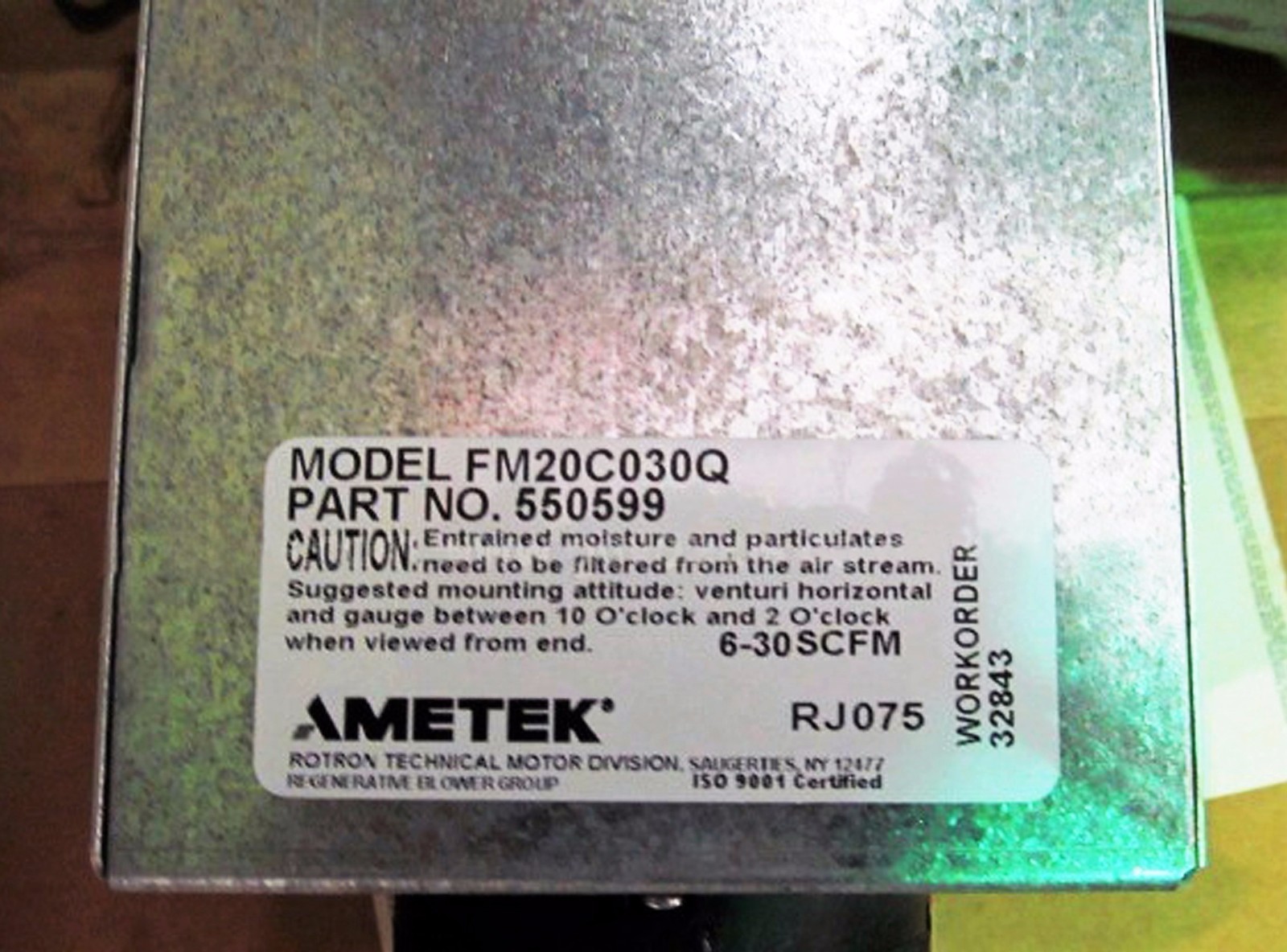 AMETEK Aluminium Air Flow Meter Rotron Fm20c030q 550599 Surplus NOS for ...