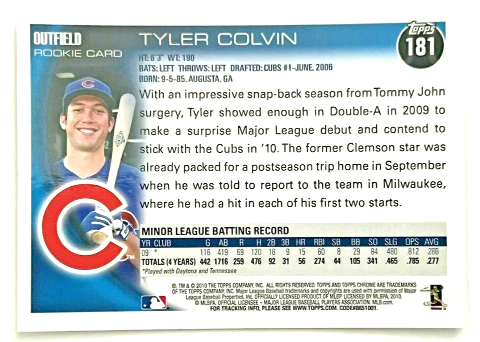 MLB - Topps Chrome - Tyler Colvin - Rookie Card - Chicago Cubs - No ...