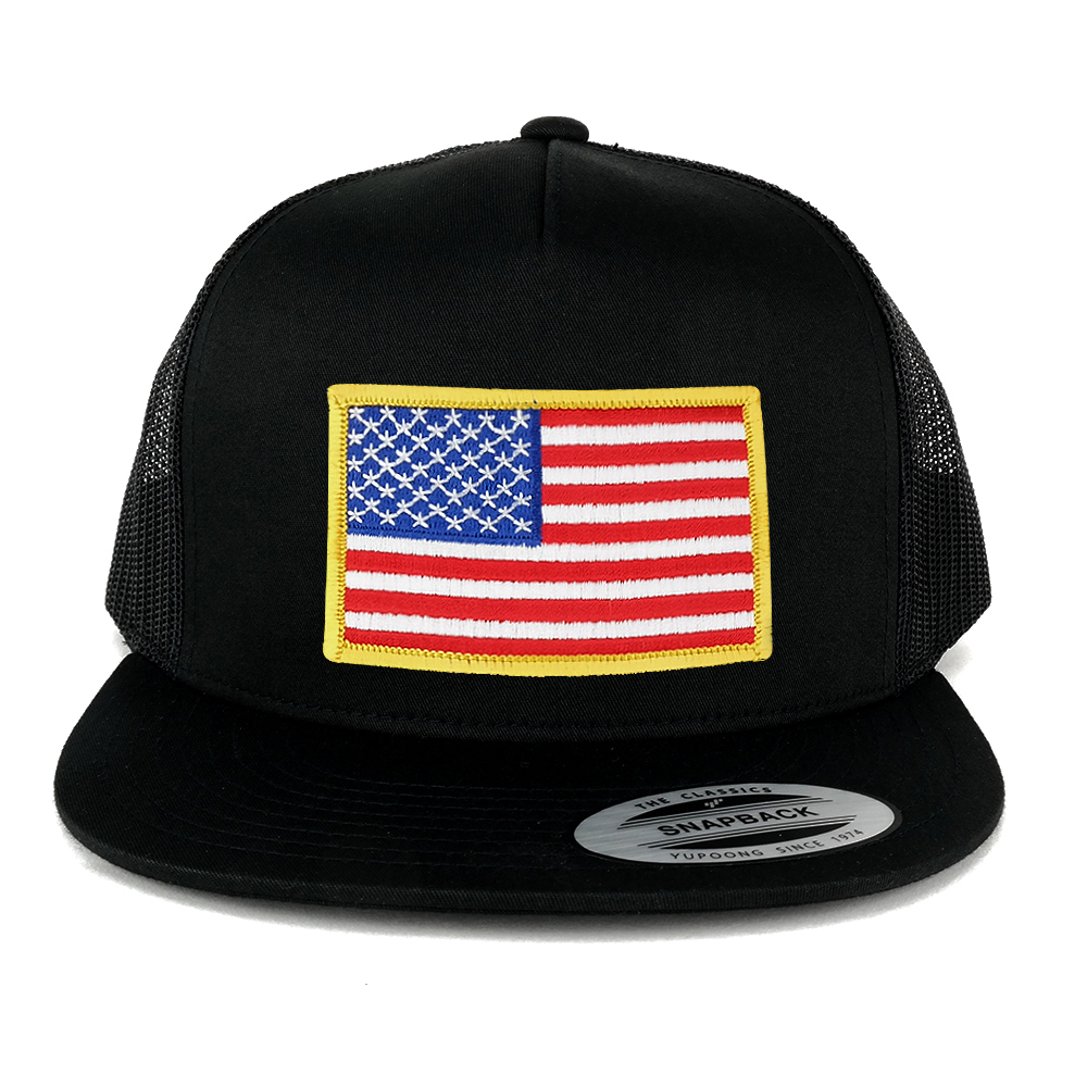 FLEXFIT 5 Panel American Flag Patched Snapback Mesh Cap - Black | eBay