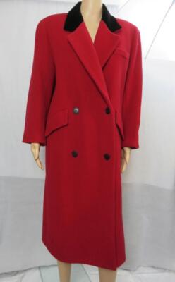 Vintage Anne Klein II Petites Red Wool Cigarette Coat Black Velvet ...