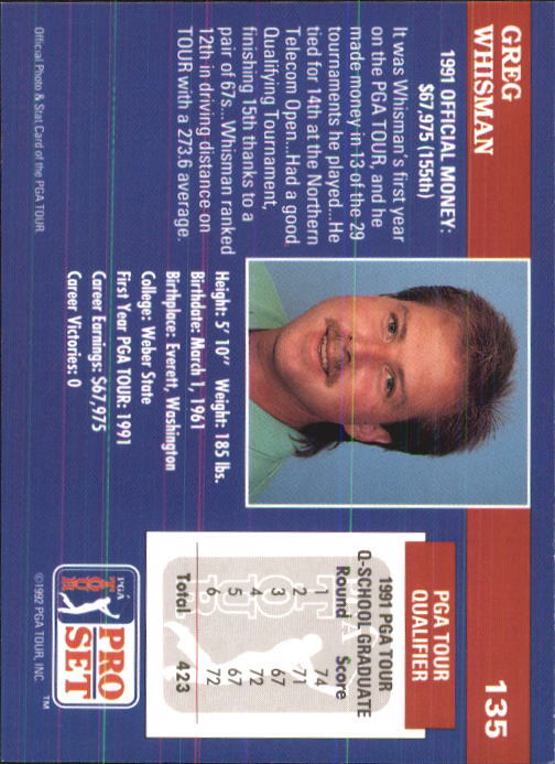 1992 Pro Set Golf Card #135 Greg Whisman | eBay