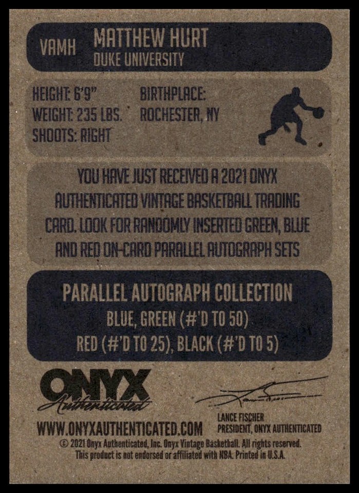 2021-22 Onyx Vintage #VAMH Matthew Hurt Blue Signatures | eBay