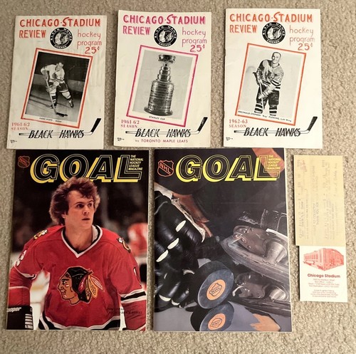5 Pcs 1970s NHL Goal Hockey Magazine & 1960s Hockey Programs Chicago ...