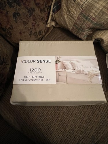 Color Sense 1200 Thread Count Cotton Rich 4 Piece Queen Sheet Set Beige ...
