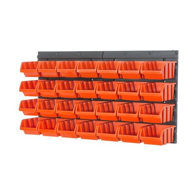 Storage bins with wall mounted panel - 28 small orange bins | eBay UK