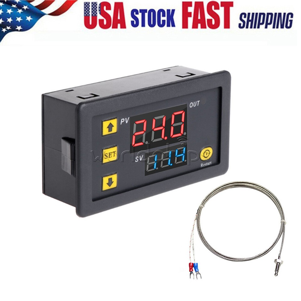 W3230 DC12V Digital Temperature Controller K Type Sensor Blue Red -60 ...