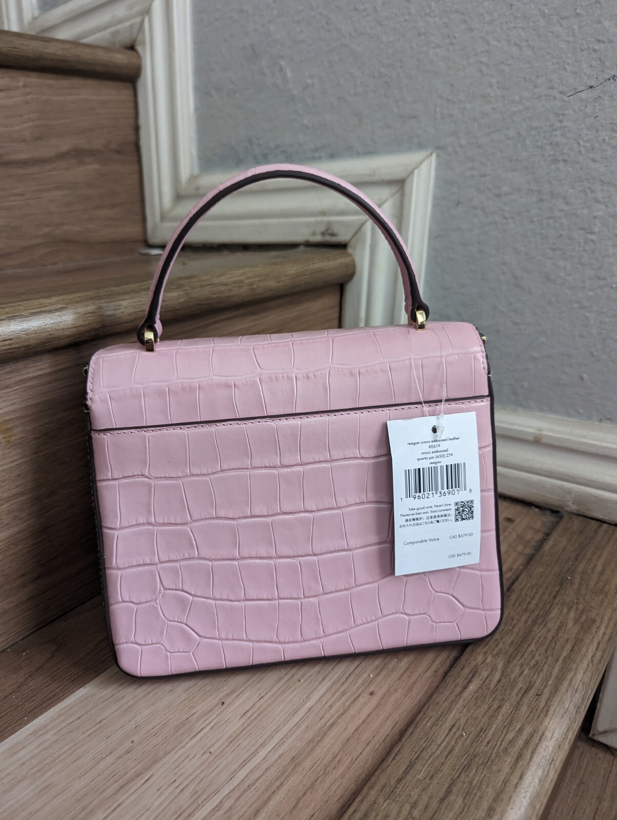 Kate Spade KE619 Reegan Croc Embossed Top Handle Crossbody Quartz Pink ...