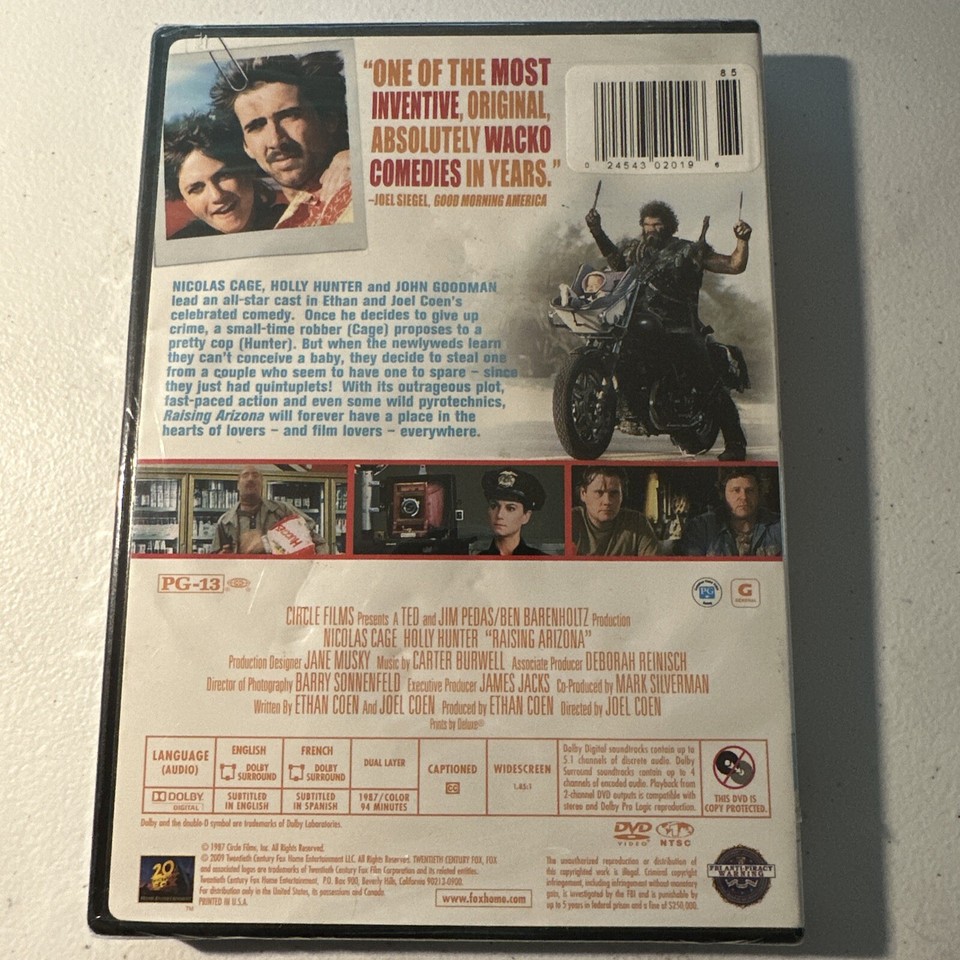 Raising Arizona DVD Nicolas Cage Holly Hunter John Goodman NEW Sealed ...