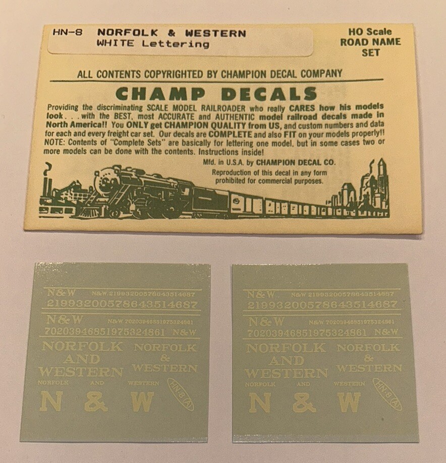 CHAMP HO DECAL-NORFOLK & WESTERN/N&W ROADNAME SET - WHITE LETTERING - # ...