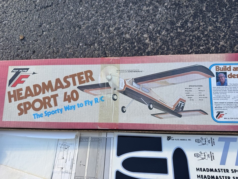 Top Flight Headmaster Sport 40 RC Model Airplane Kit NOS 60” Kit # RC ...