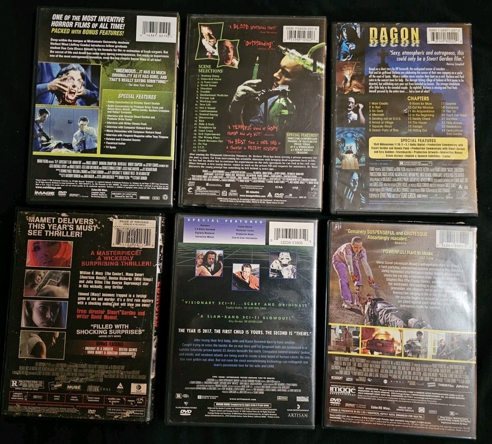 6 DVD Stuart Gordon Horror lot Dagon RE-ANIMATOR Fortress Edmund Stuck ...