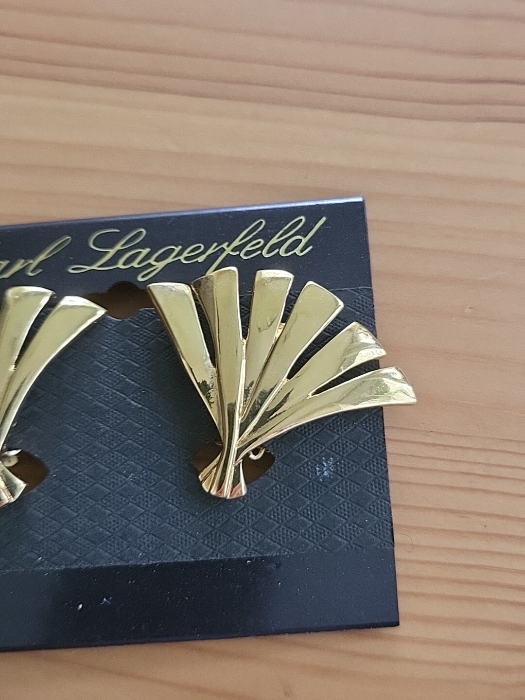 Vintage Karl Lagerfeld Fan Gold Tone Clip-On Earrings NOS New Old Stock ...