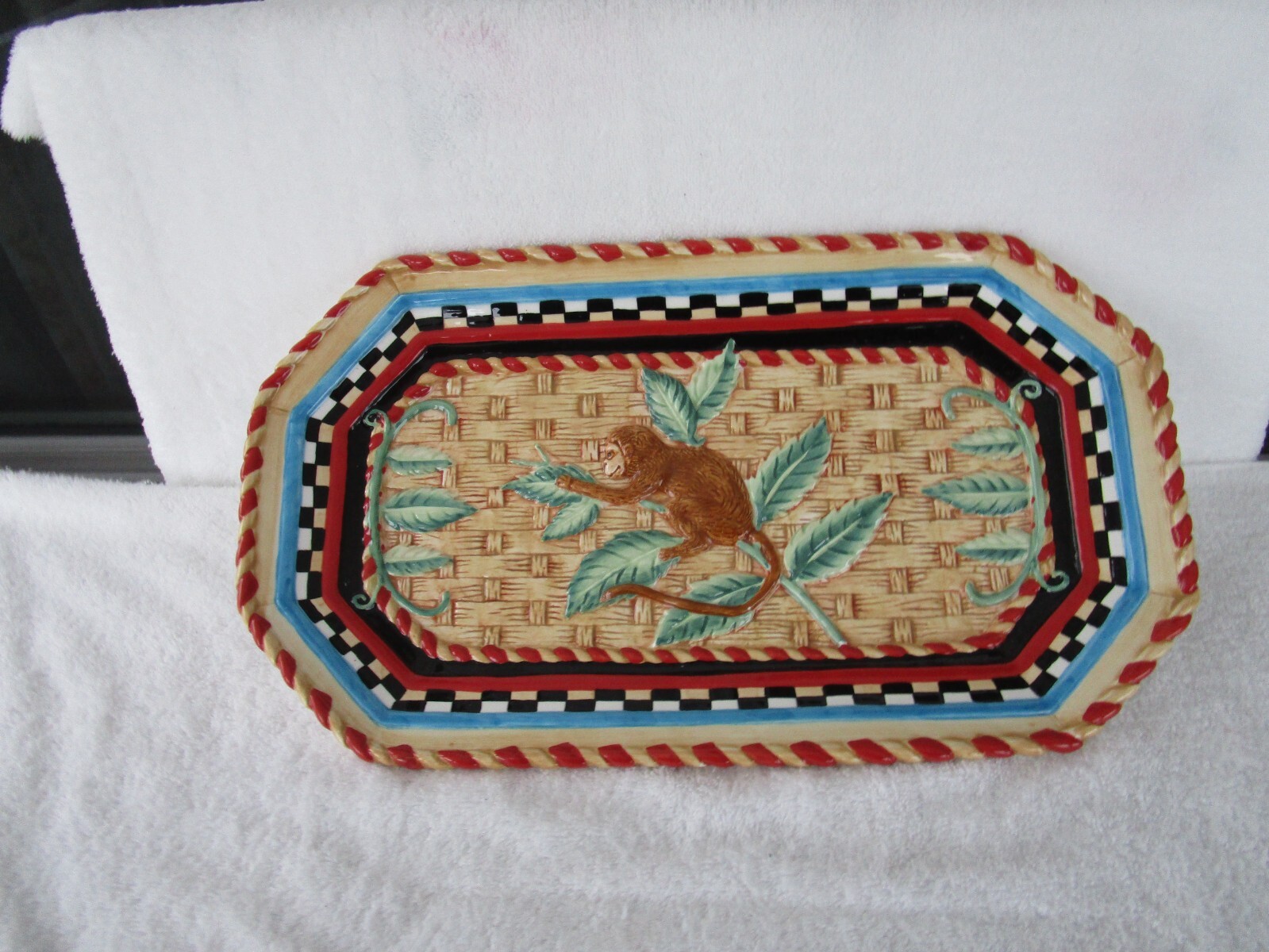 Vintage Safari Whimsy 2000 CBK 16" PORCELAI TRAY ~ Monkey Tree Tropical ...