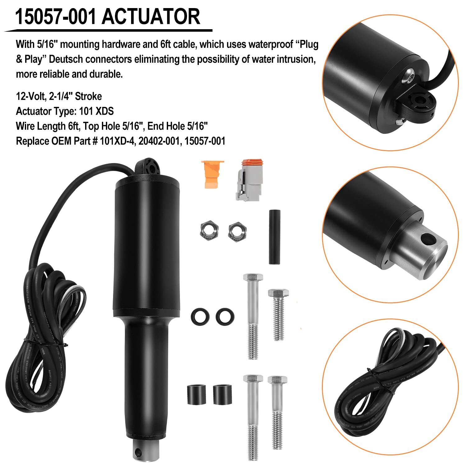 15057-001 Actuator Trim Tab 2-1/4" Stroke 12V 101XDS Short Extreme Duty ...