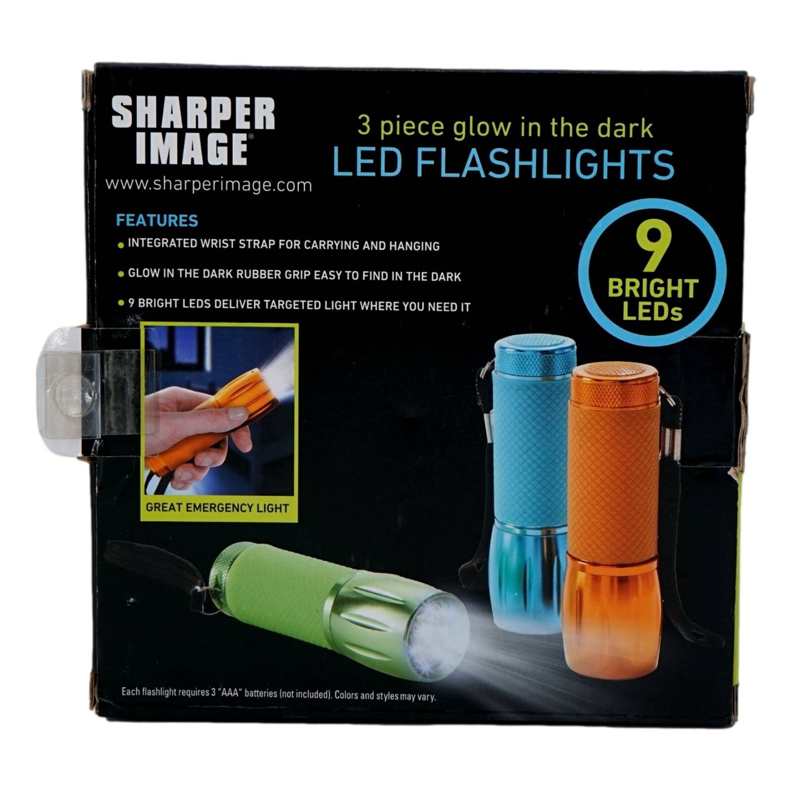 3+LED+Flashlights+Glow+in+The+Dark+Sharper+Image+Rubberized+Grip for ...