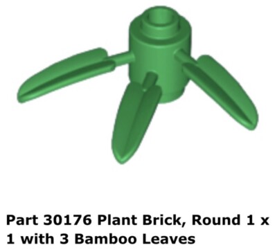 Lego 2x 30176 Green Plant Brick, Round 1 x 1 with 3 Bamboo Leaves 2507 ...