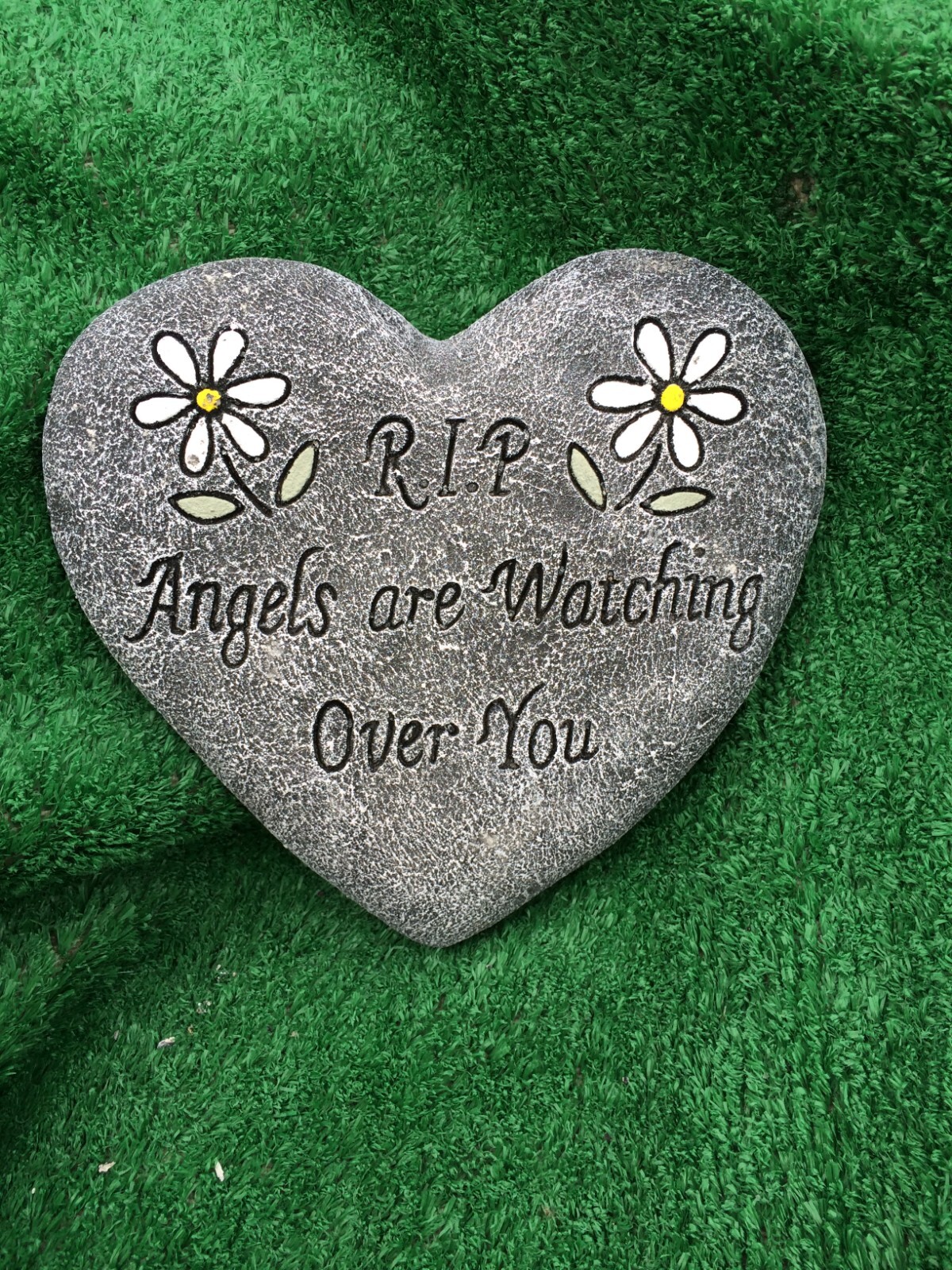 REST IN PEACE ,STONE, GARDEN,HEART MEMORIAL ,PLAQUE, CONCRETE, ORNAMENT ...