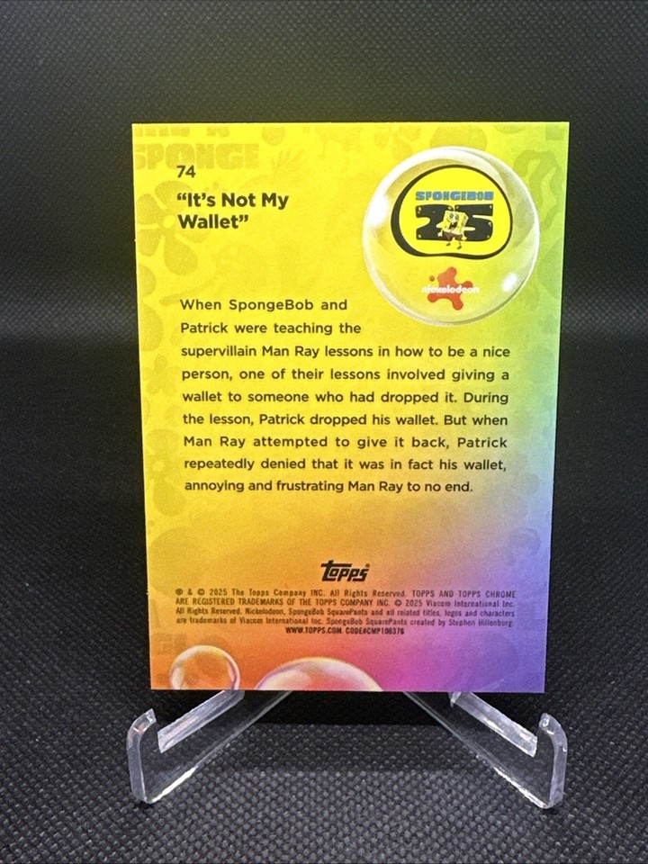 2025 Topps Chrome SpongeBob “It’s Not My Wallet” Patrick/Man Ray Blue ...
