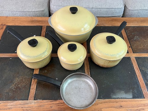 VTG 9 piece CLUB Aluminum Dutch Oven harvest yellow gold cookware set ...