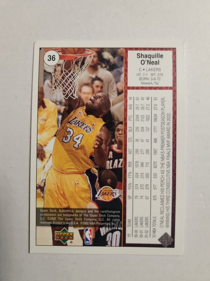 shaquille o'neal 2002/03 UD AUTHENTICS #36 LAKERS HOF | eBay