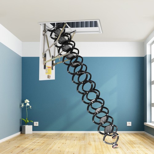 12 Steps Pull Down Attic Stairs Retractable Attic Ladder Folding Stairs ...