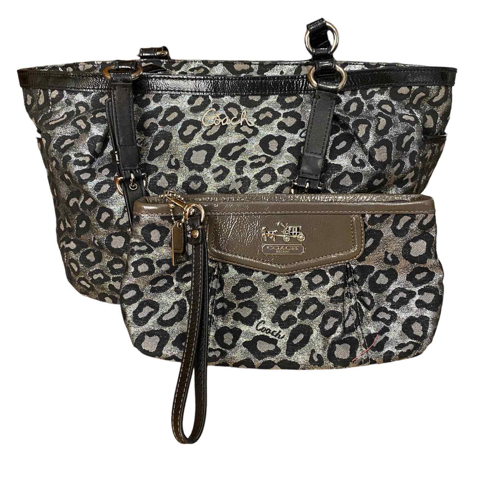 Coach ocelot leopard metallic gray black patent leath… - Gem