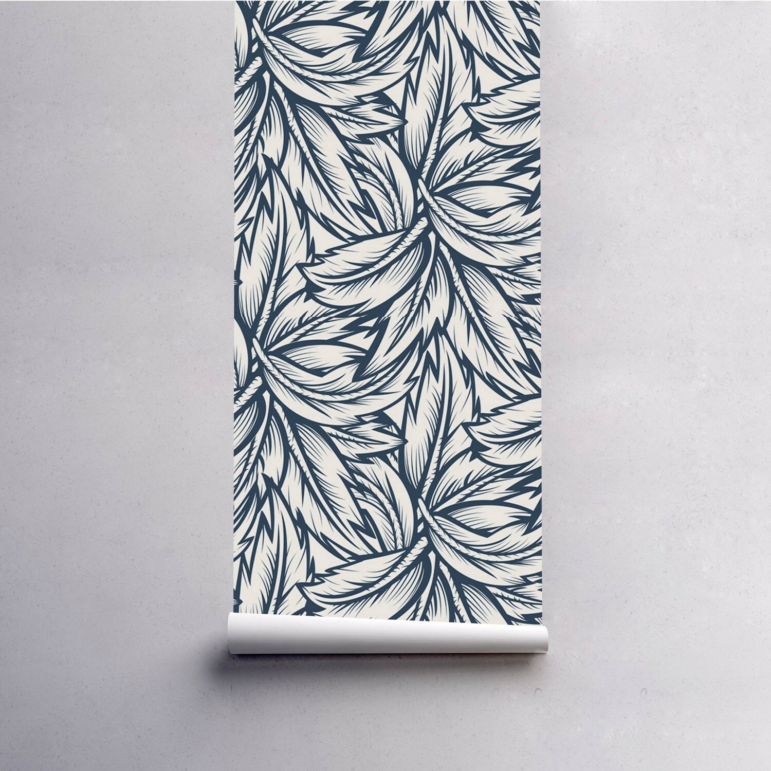 Removable wallpaper Navy blue leaves Floral self adhesive art | eBay UK