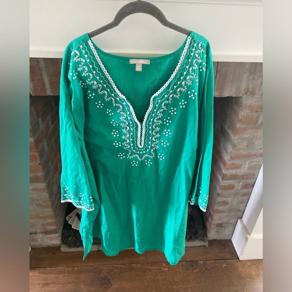 Woman Within Plus Size Embroidered Neckline Mint Green Tunic Lightweight 4X | eBay