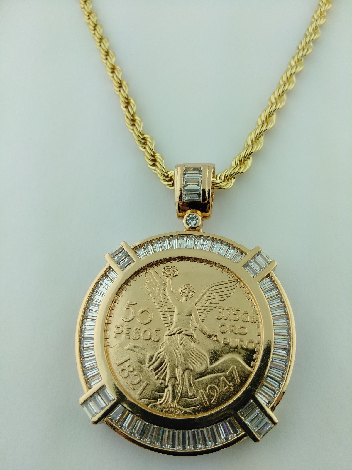Centenario Coin With Baggette stones bezel with 24" Necklace Chain ...