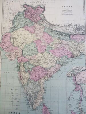 British India Calcutta Bombay Agra Delhi Madras Goa Hyderabad 1873 map ...