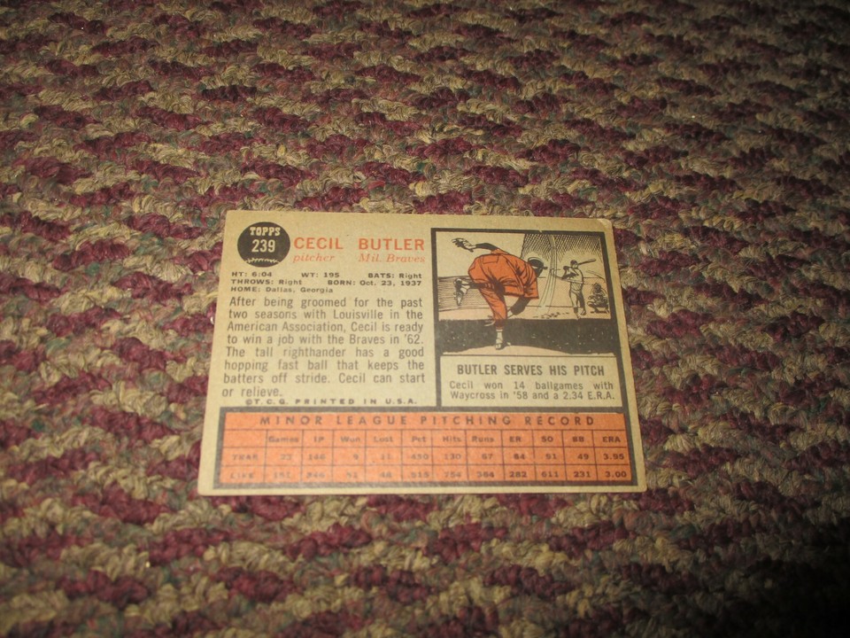 Topps #239 Cecil Butler Milwaukee Braves 1962 Rookie Baseball Card | eBay