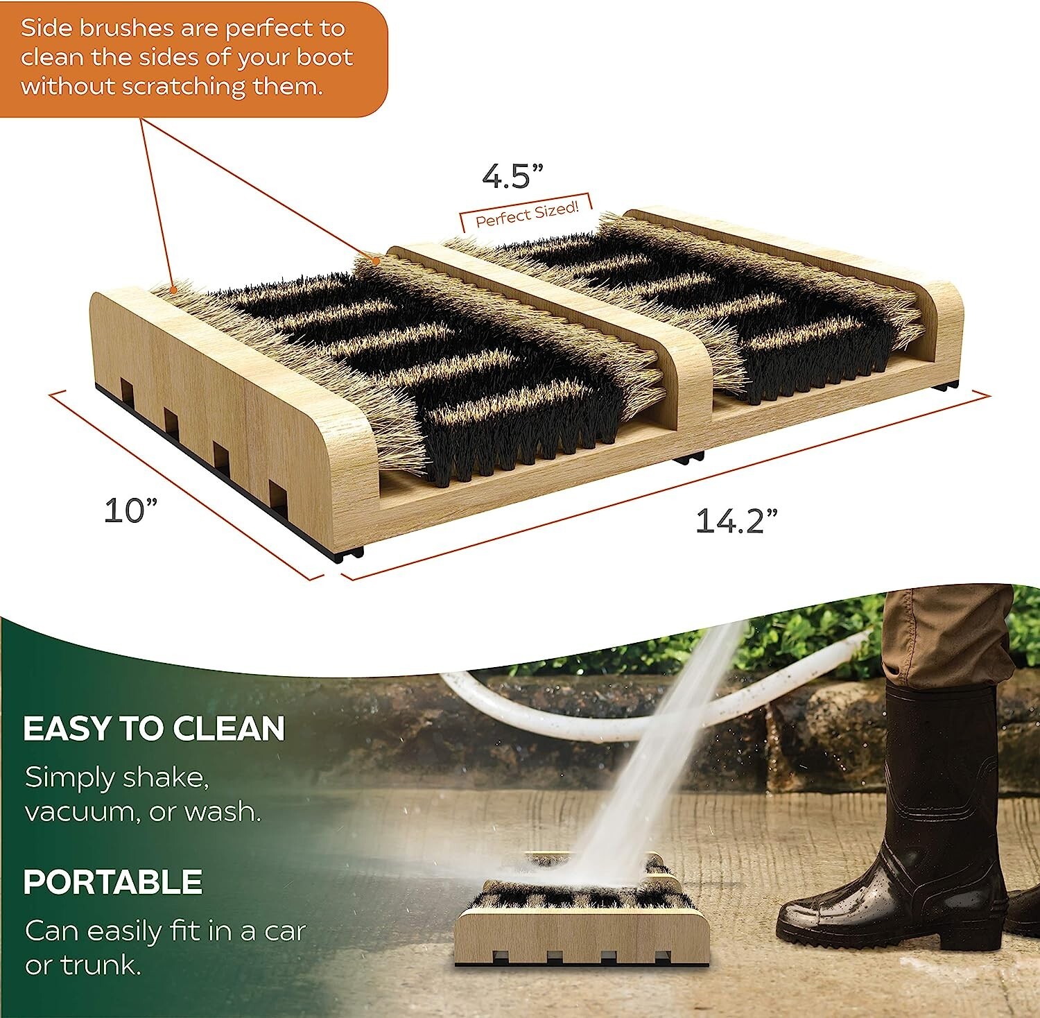 Scrubit Boot Scraper Brush – Flat Door Scrubber Mat - All Wood Black ...