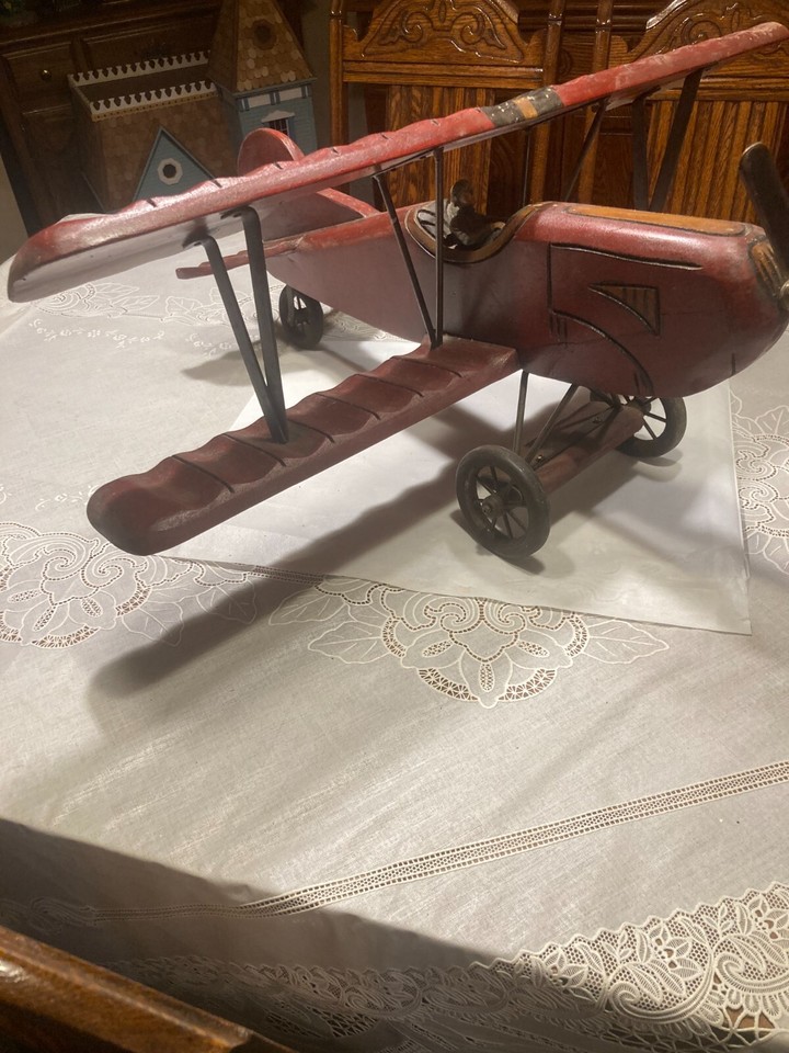 HUGE OLD WOODEN MODEL BIPLANE, AIRPLANE WITH PILOT, 27"x30"x13", LN/NM ...