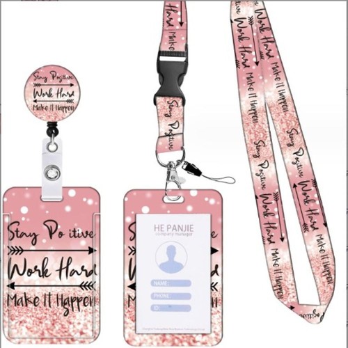 Pink Name Tag Lanyard Plastic Badge Holder with Retractable Reel Office ...