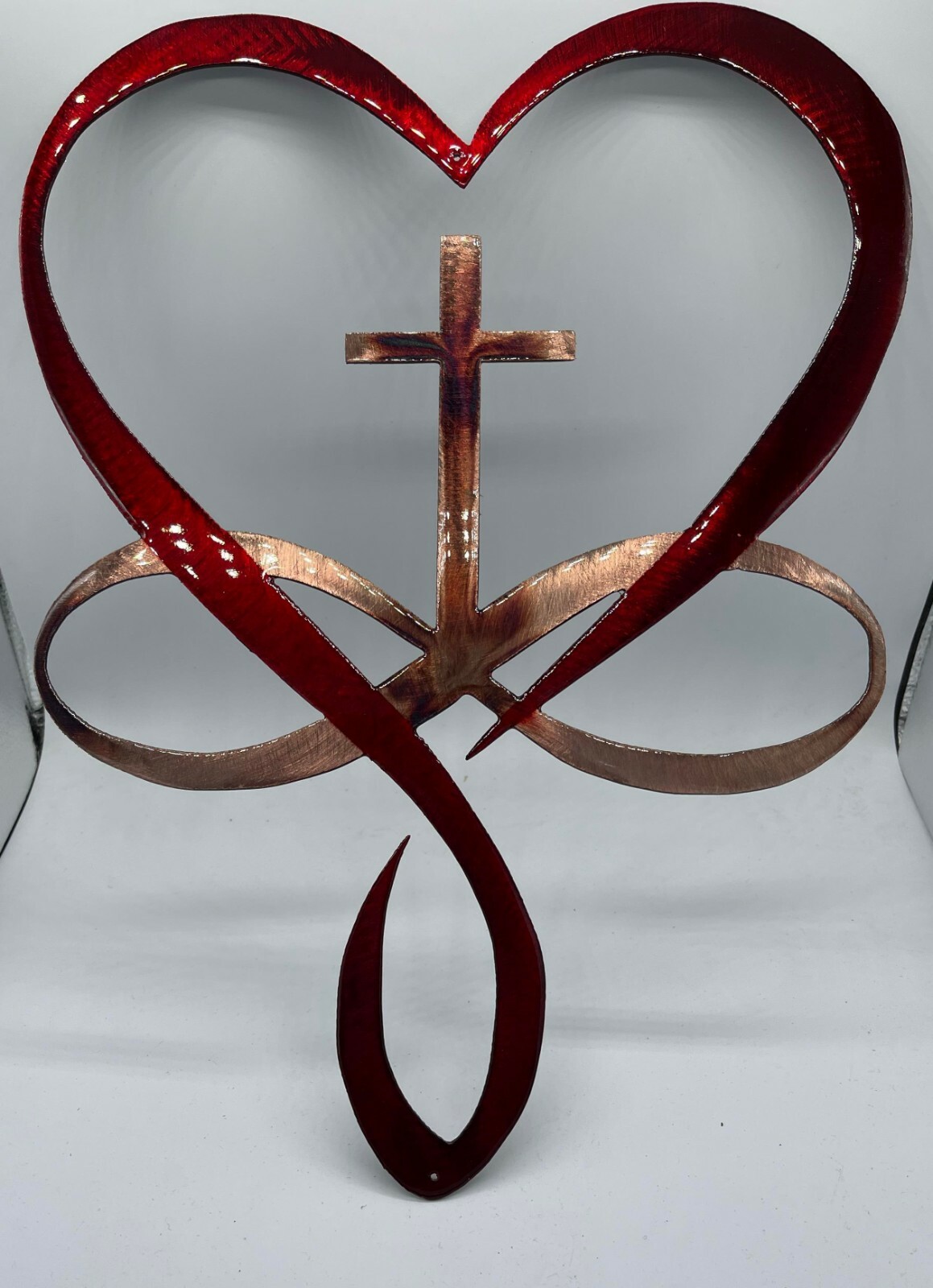 Heart Cross Infinity Symbol Metal Wall Art 2 Toned Red Heart 15" x 11 1 ...