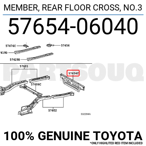 5765406040 Genuine Toyota MEMBER, REAR FLOOR CROSS, NO.3 57654-06040 | eBay