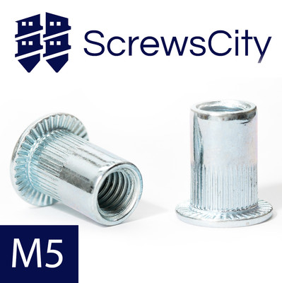 M5 BLIND RIVET NUTS CYLINDRICAL GROVED SHANK OPEN END FLAT HEAD 5mm Ø ...