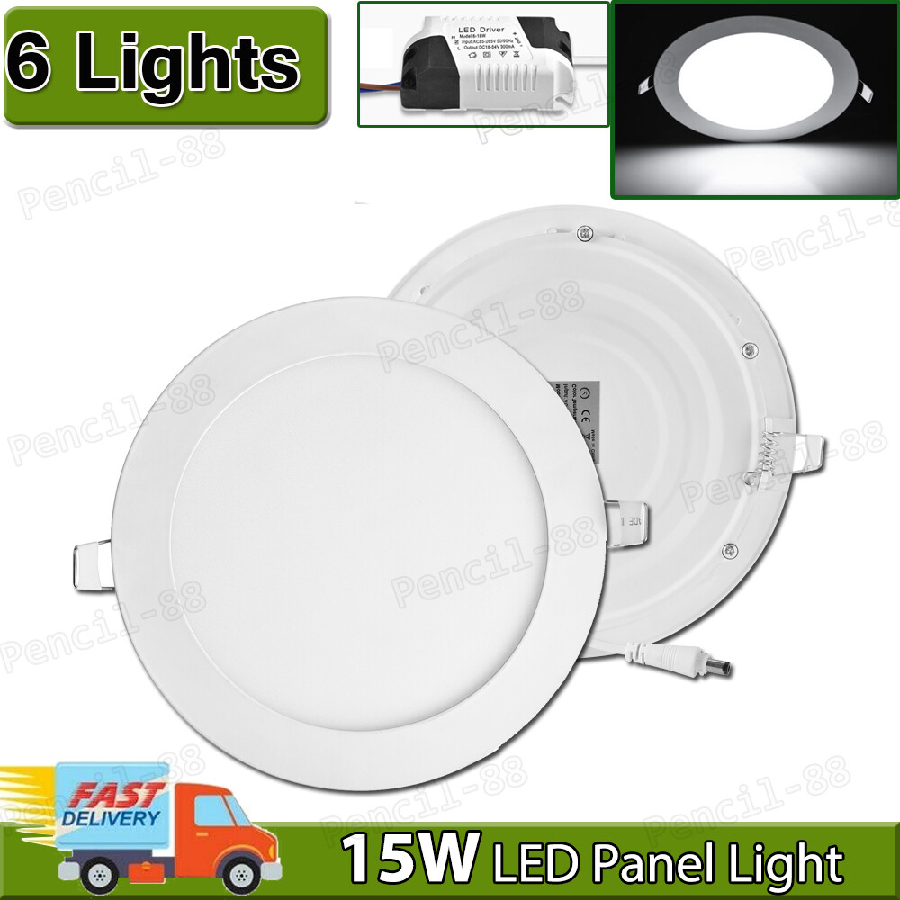 6X 15W 7 Inch Ultra-Thin Round Led Panel Fixture Light Recessed Ceiling ...