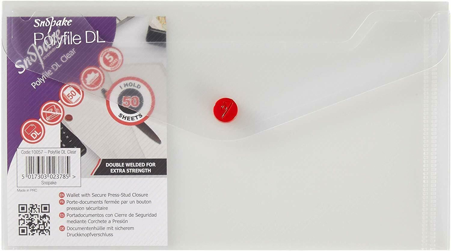 Snopake Polyfile DL Stud Wallets Clear Transparent Popper - Pack 5 | eBay