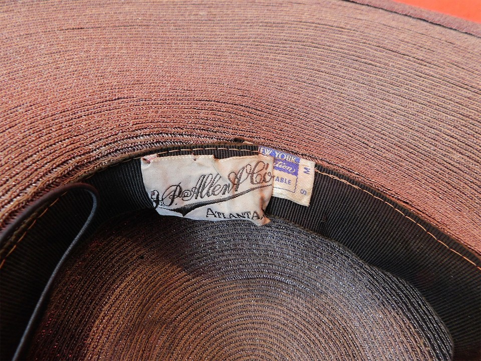 Vintage JP Allen & Co Brown Straw Pheasant Feather Wide Brim Cartwheel ...