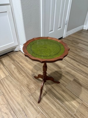 Vintage wooden side table with green leather, tripod wine table | eBay