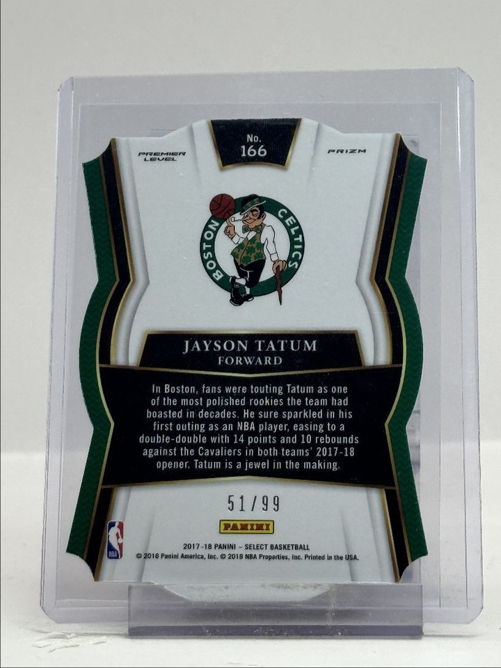 JAYSON TATUM 2017-18 SELECT PREMIER LEVEL ROOKIE PURPLE DIE CUT RC /99 ...