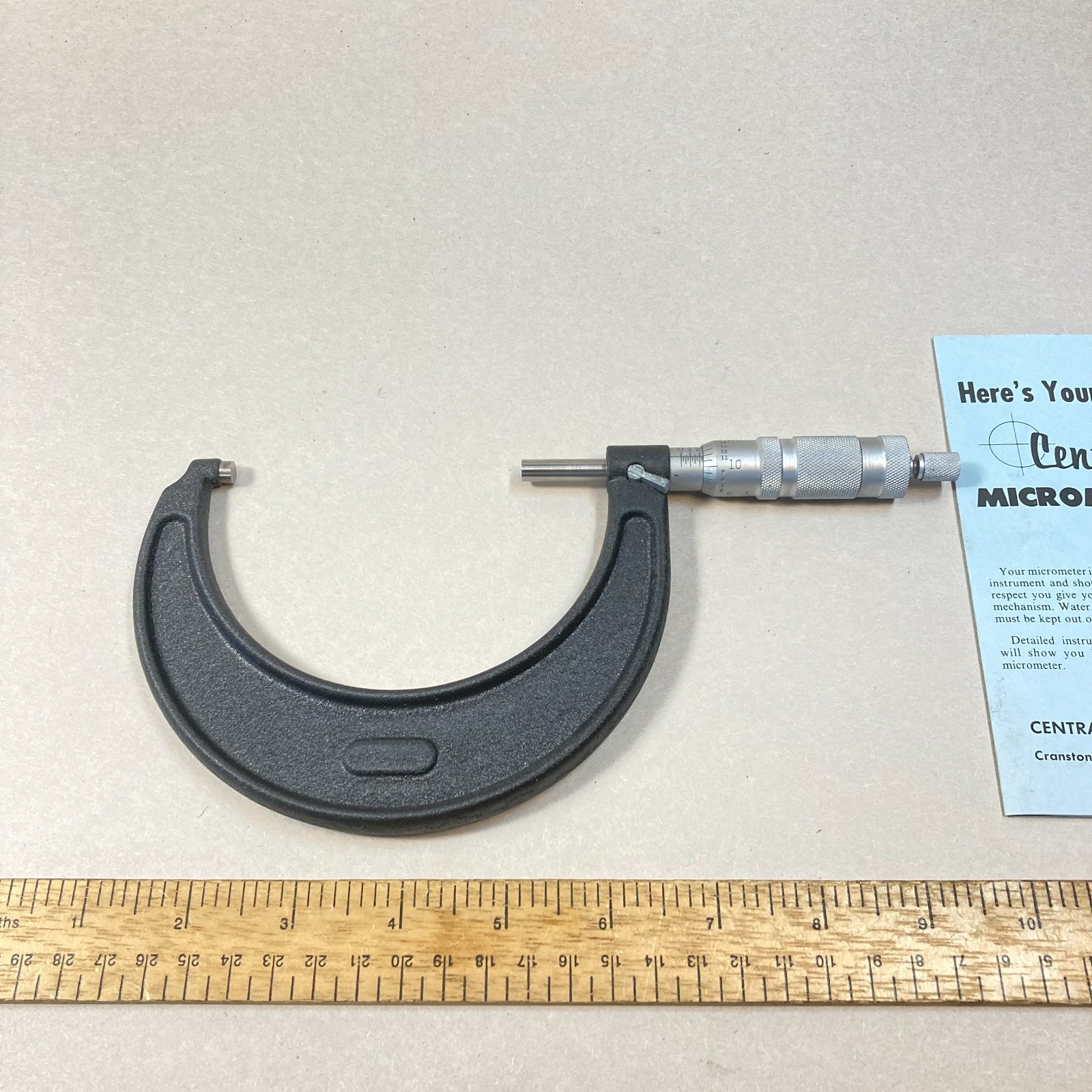 Central Tool 3"-4" Outside Micrometer Solid Frame Lock Nut Ratchet Stop ...