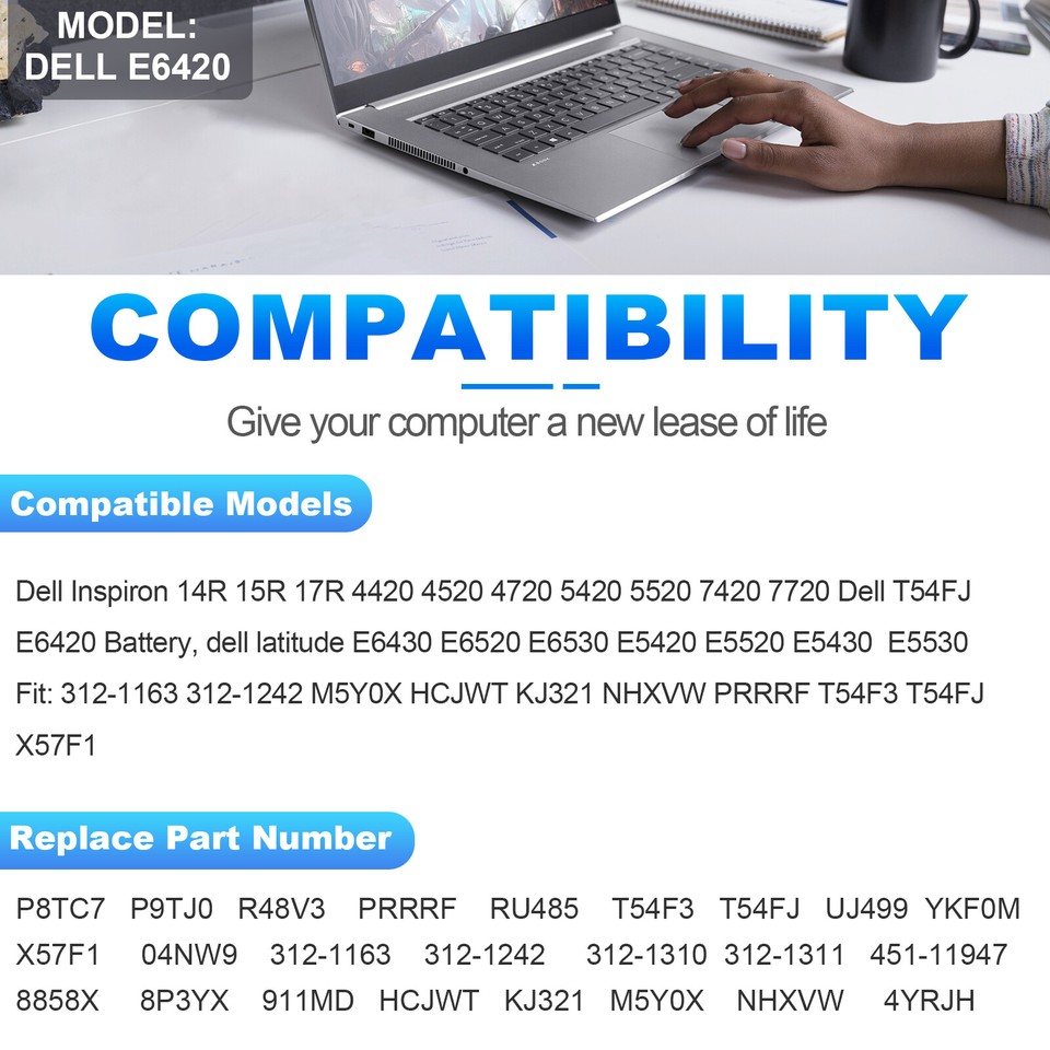 T54FJ Battery for Dell Latitude E6420 E6440 E5430 E5520 E5530 E6430 ...