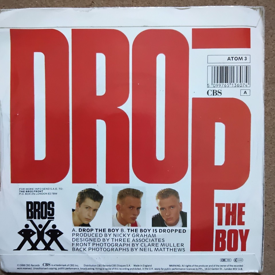 BROS - DROP THE BOY - 7" Vinyl Single 1988 CBS Records ATOM 3 | eBay