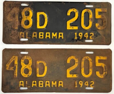 Alabama 1942 MARENGO COUNTY License Plate PAIR # 48D 205 | eBay